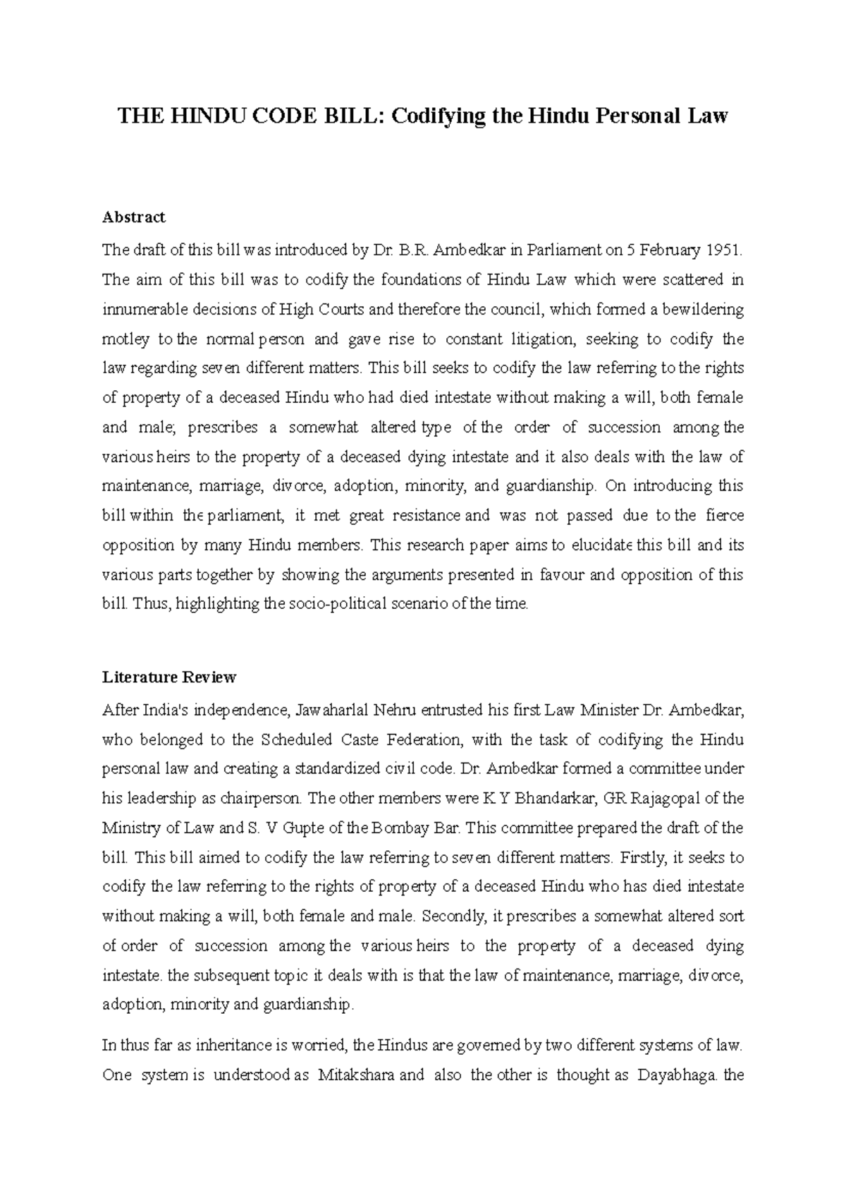 Hindu Code Bill: Analyzing Socio-Political Impact and Reforms - Studocu