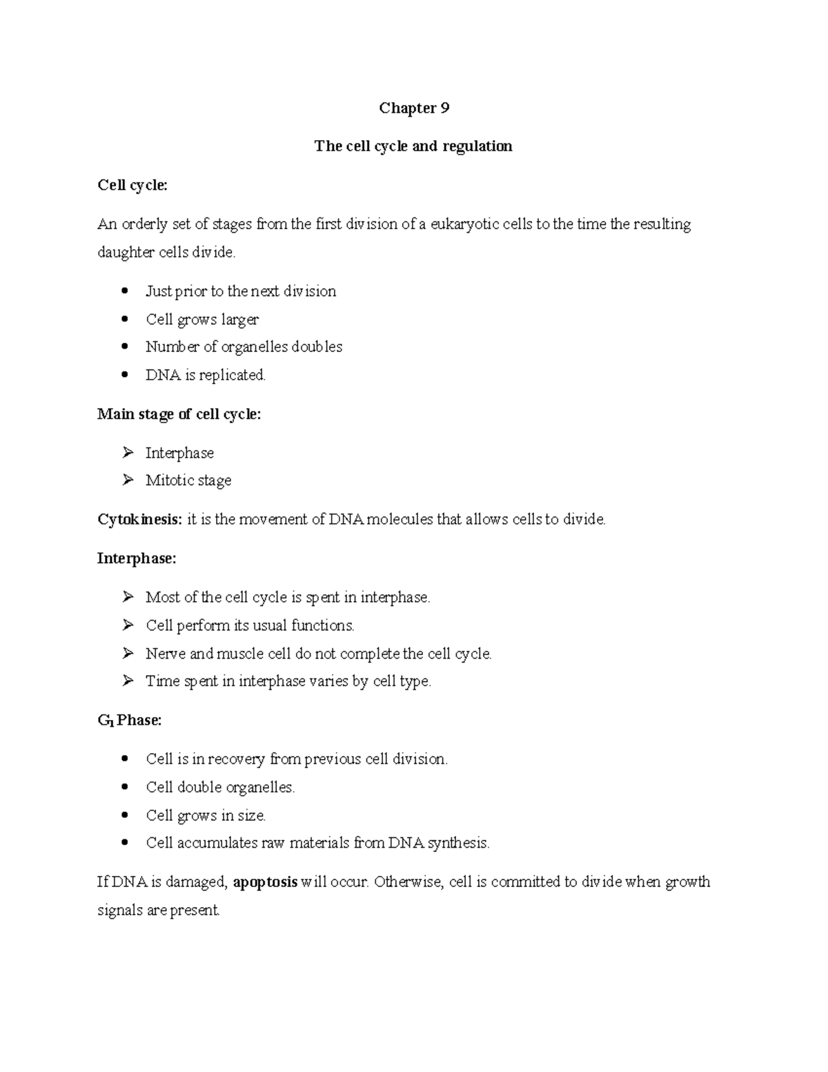 Chapter 9 - The cell cycle and regulation - Chapter 9 The cell cycle ...