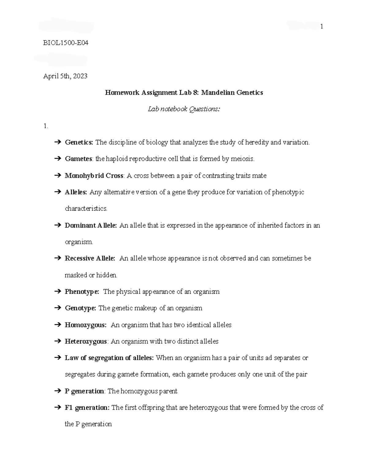 Mendelian Genetics Lab 8 Overview for BIOL1500 Students - Studocu
