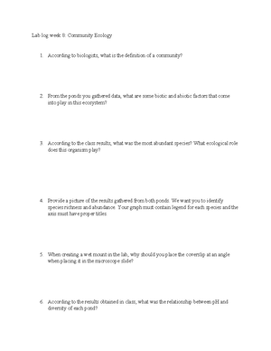 Biodiversity Lab Log 9 - Lab log week 9: Climate Change Students will ...