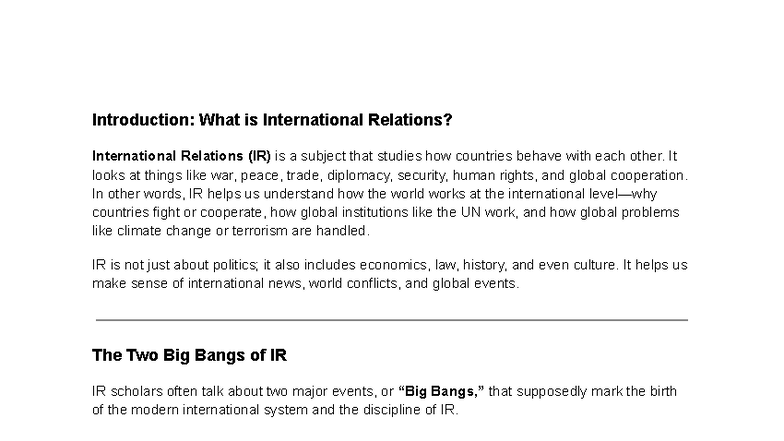 IR 101: Understanding the Big Bangs of International Relations - Studocu
