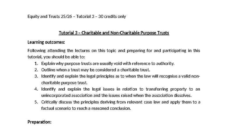 Equity and Trusts Tutorial 3: Charitable & Purpose Trusts Overview ...