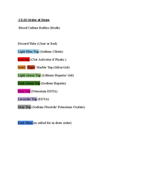 CLSI Order of Draw: Essential Tubes and Common Test Details - Studocu