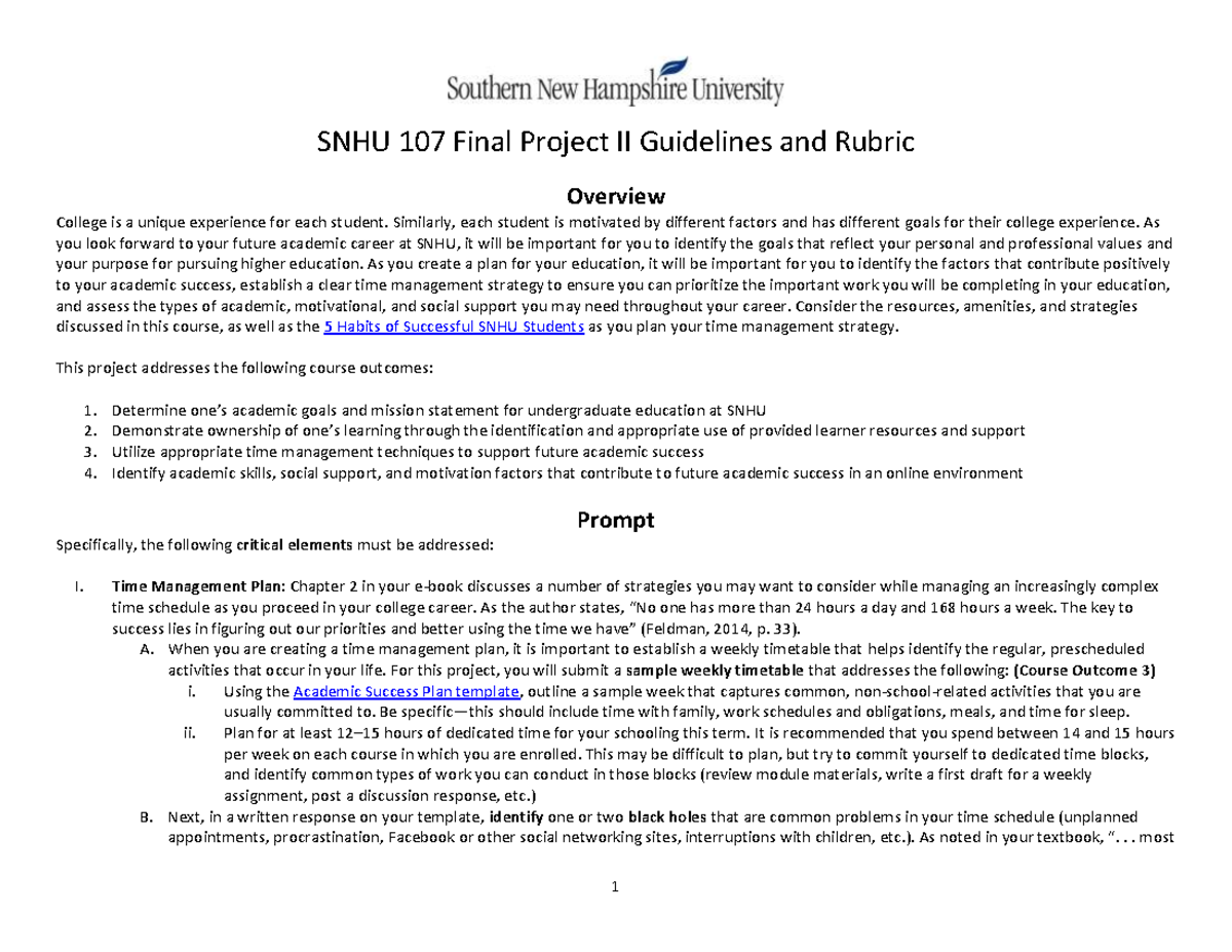 SNHU 107 Final Project II Guidelines and Rubric - Warning: TT: undefined function: 32 Warning ...