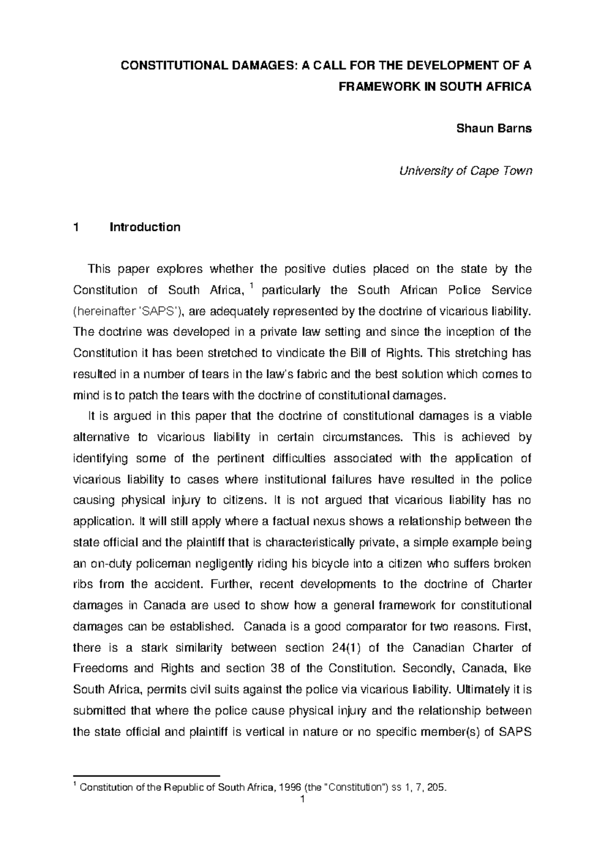 Constitutional Damages Framework in South Africa: A Critical Analysis ...