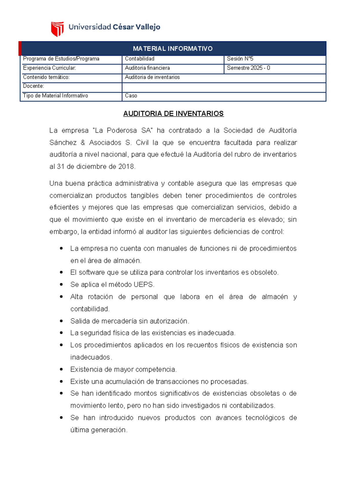 Caso Práctico de Auditoría de Inventarios - Sesión 5 Contabilidad - Studocu