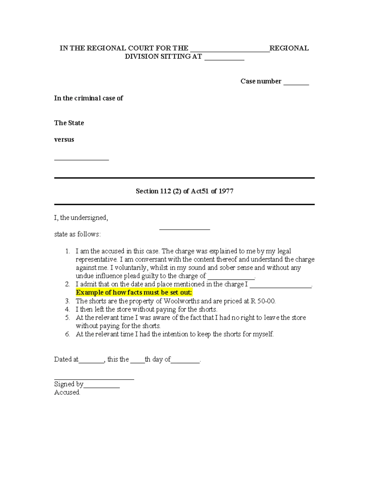 Bail Affidavit Submission - Schedule 5 for Case No: [Insert Case No ...