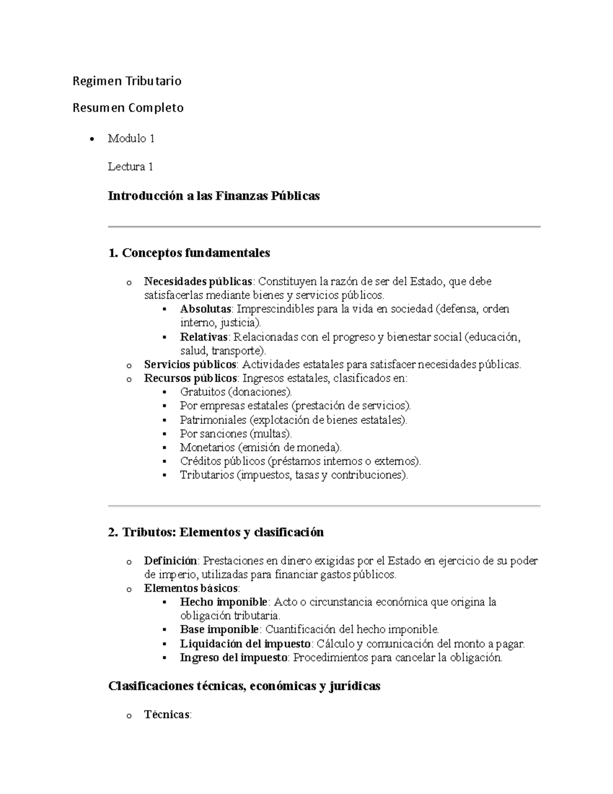 Regimen Tributario Resumen M1 Y M2 - Regimen Tributario Resumen Completo • Modulo 1 Lectura 1 ...