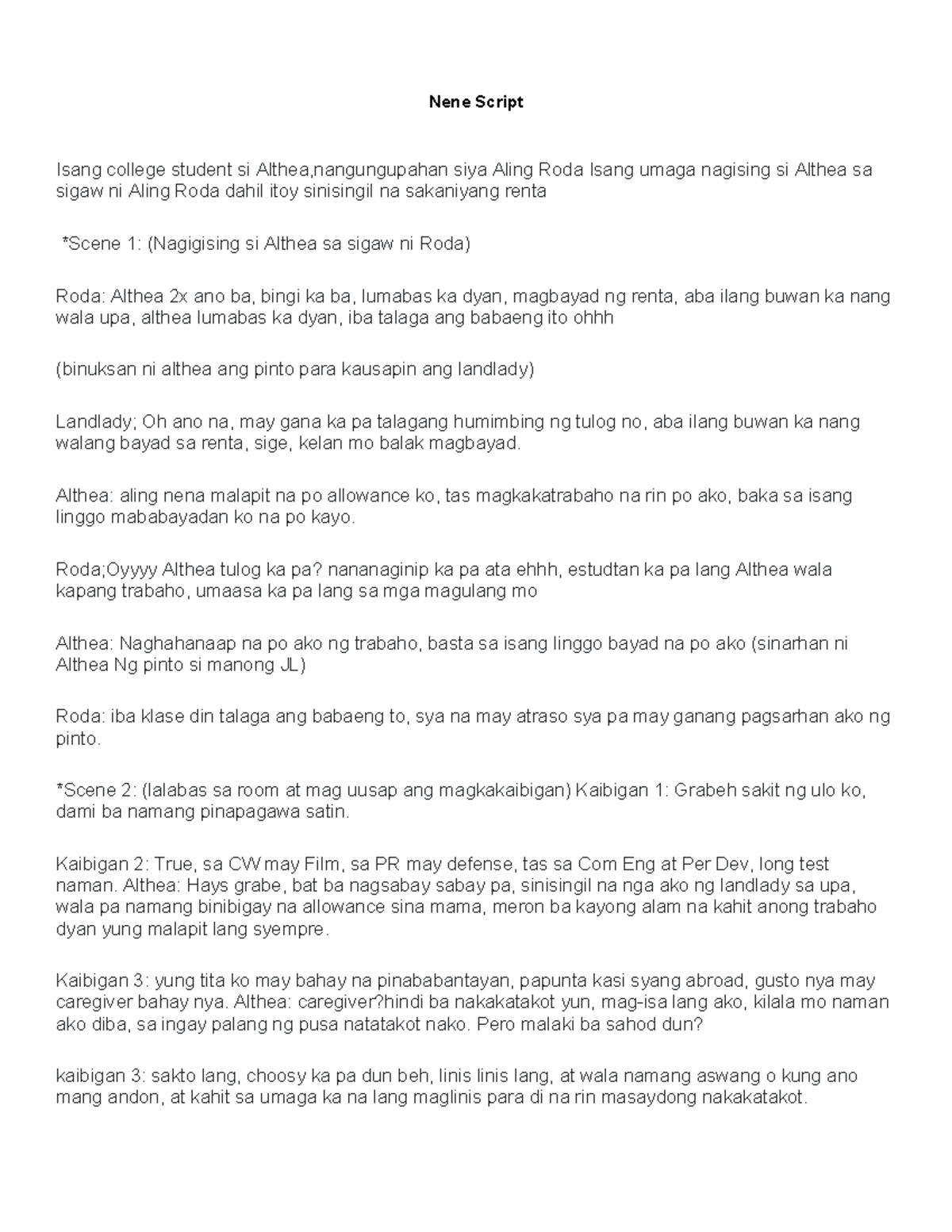 Nene Script - eme - Nene Script Isang college student si Althea ...