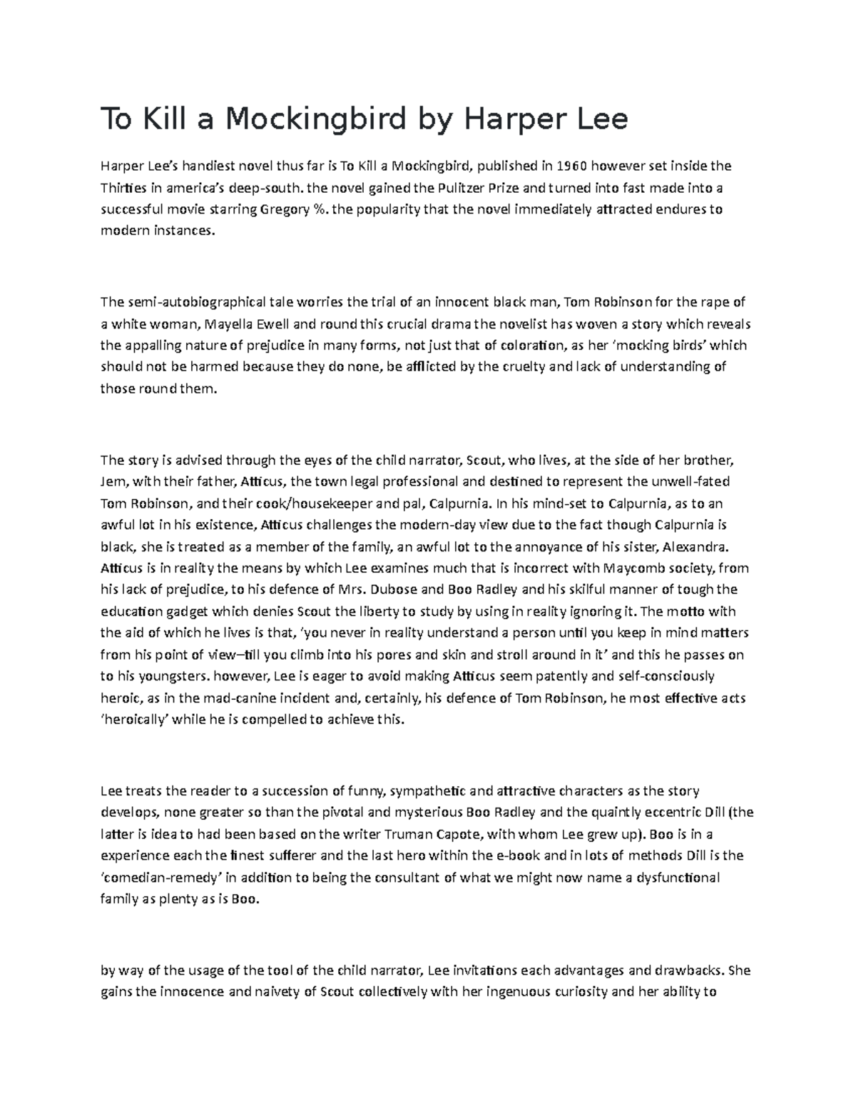 Literary Analysis of To Kill a Mockingbird (ENG101) - Studocu