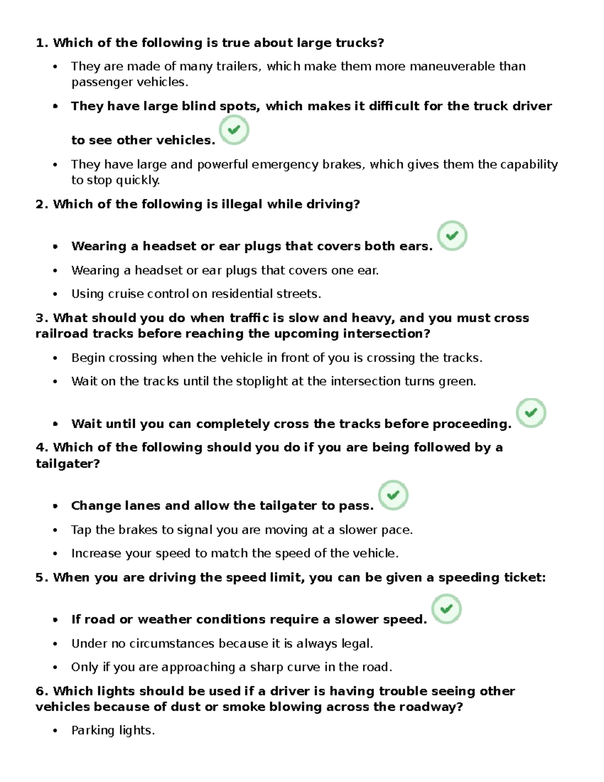 Driving Safety Q&A - Practice Quiz - Studocu