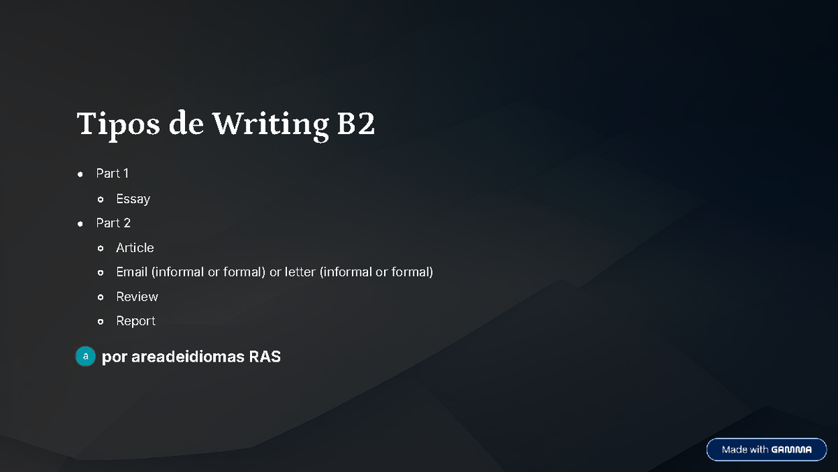 Tipos de Writing B2: Ensayo, Artículo y Carta (FCE) - Studocu