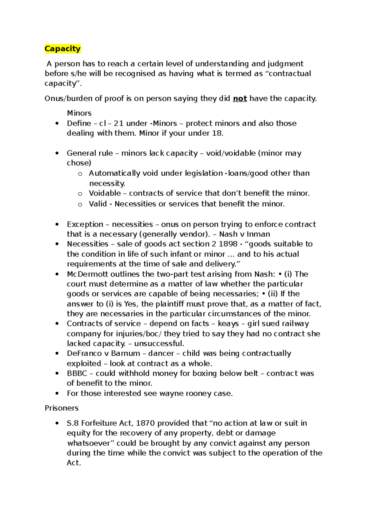 Capacity, Formalities, and Privity in Contract Law: Key Notes - Studocu
