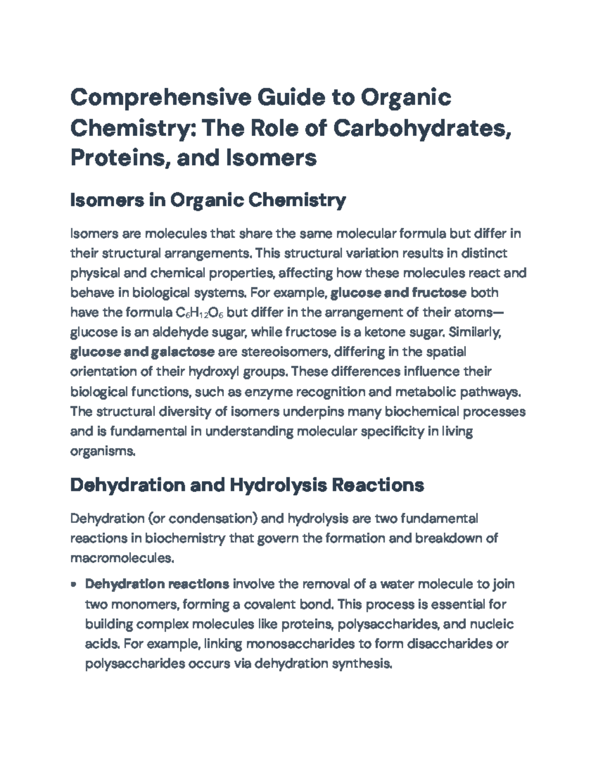 Comprehensive Guide to Organic Chemistry: Carbs, Proteins & Isomers ...