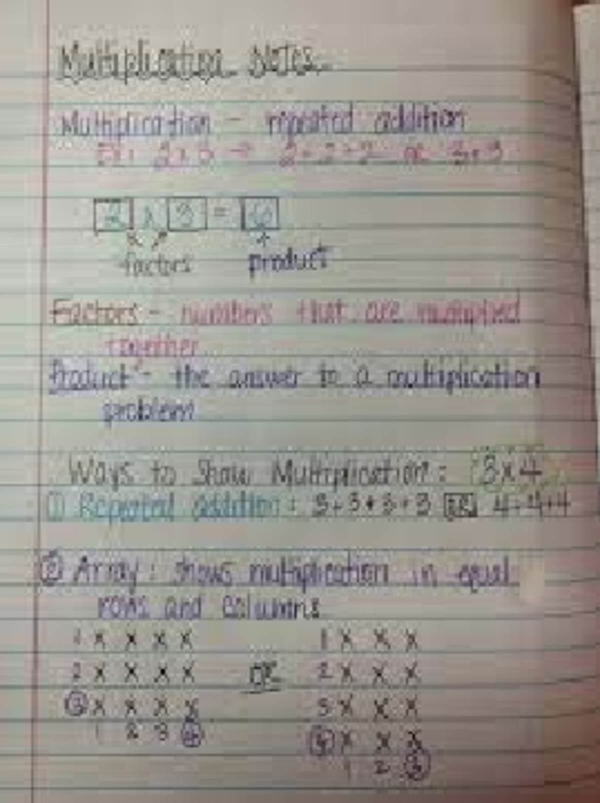 Multiplication Notes: Understanding Factors and Products - Studocu