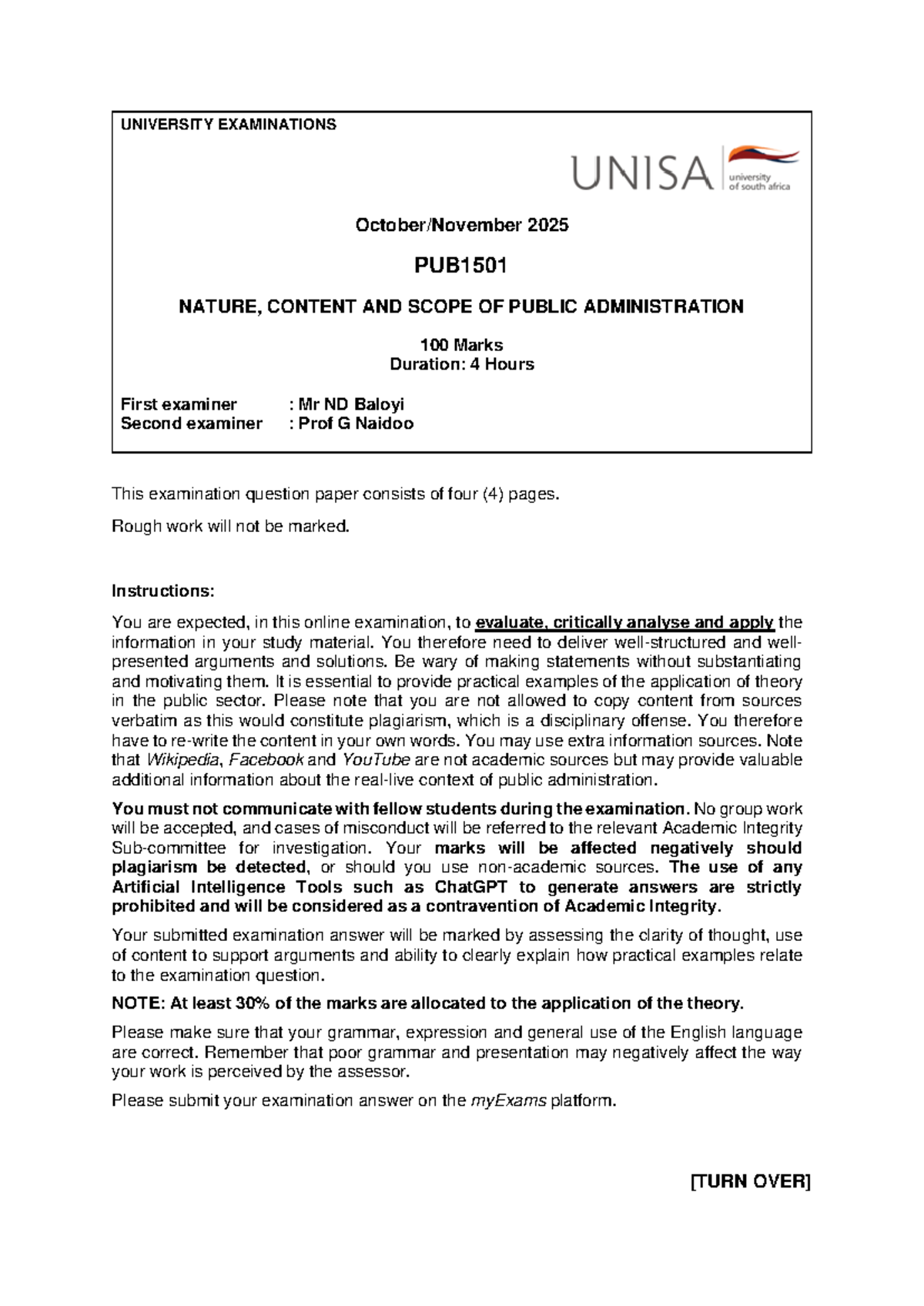PUB1501 FINAL EXAM 2025: Public Administration Evaluation and Analysis ...
