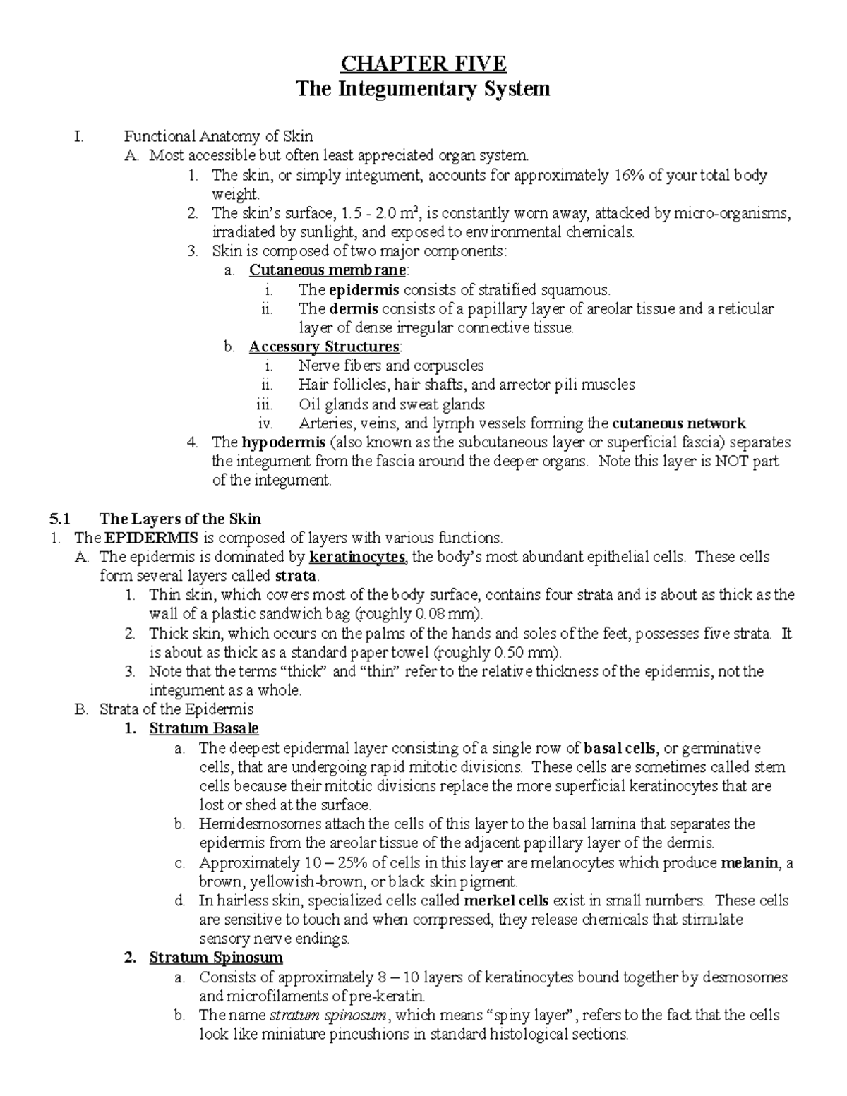 Chapter 5 Outline - Integumentary System in Anatomy & Physiology - Studocu