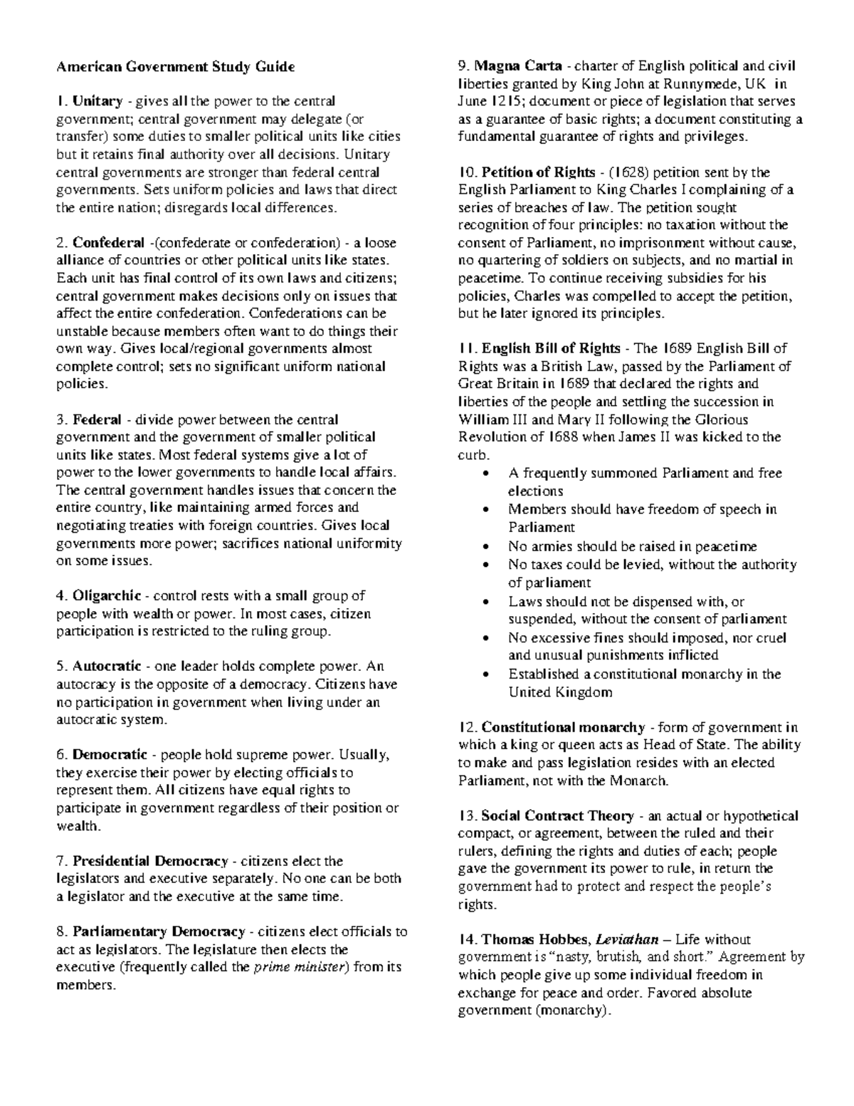 U.S. Government Structure: Key Principles Study Guide (POL-101) - Studocu