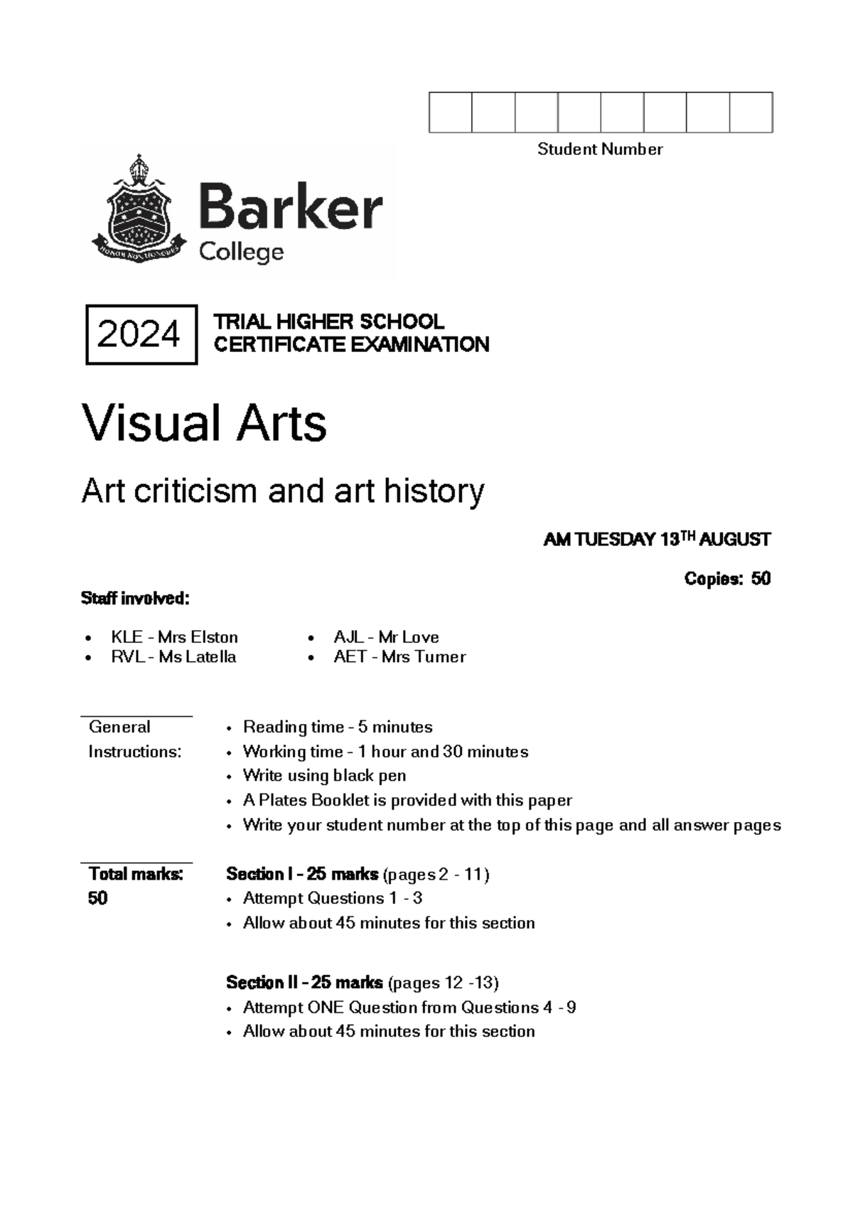 2024 Trial HSC Exam: Visual Arts Art Criticism & History - Studocu