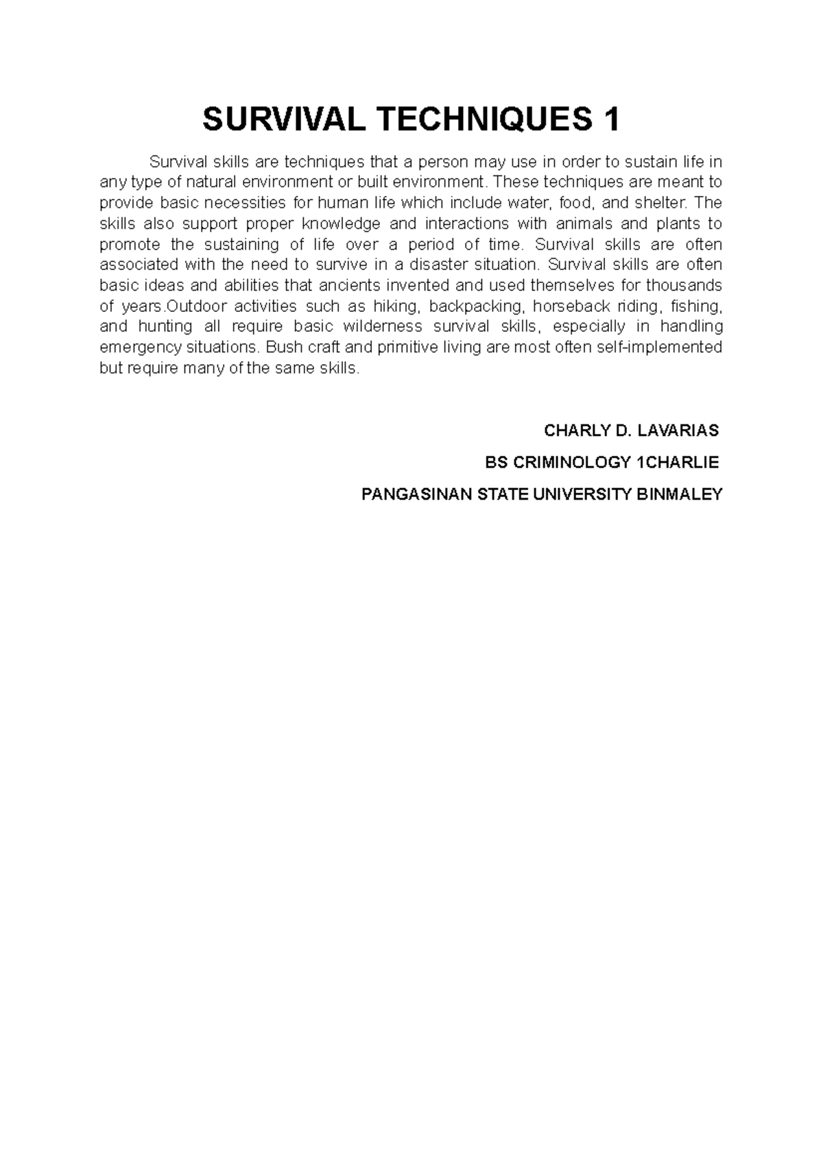 Survival Techniques Collection for BS Criminology 1: Essential Skills ...