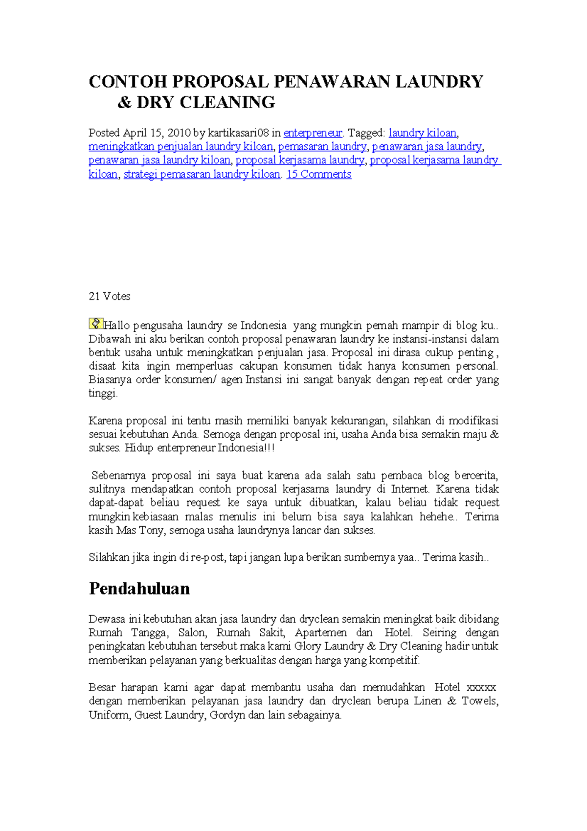 Contoh Proposal Penawaran Jasa Laundry & Dry Cleaning - Studocu
