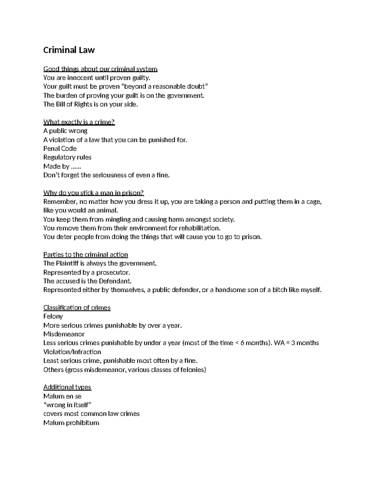 Criminal Law Overview: Key Concepts and Procedures (CRIM 101 Guide ...