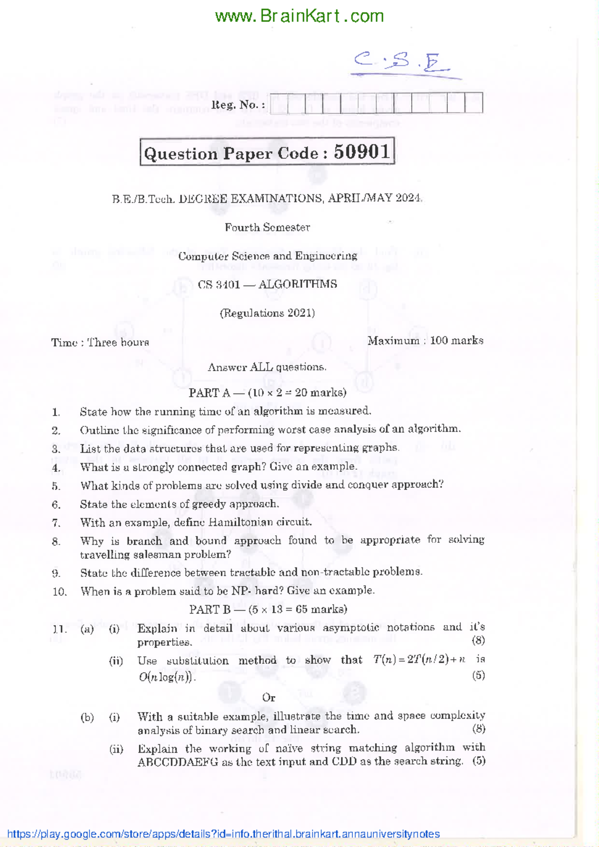Algorithms - CS3401 2024 April May Question Paper - Studocu
