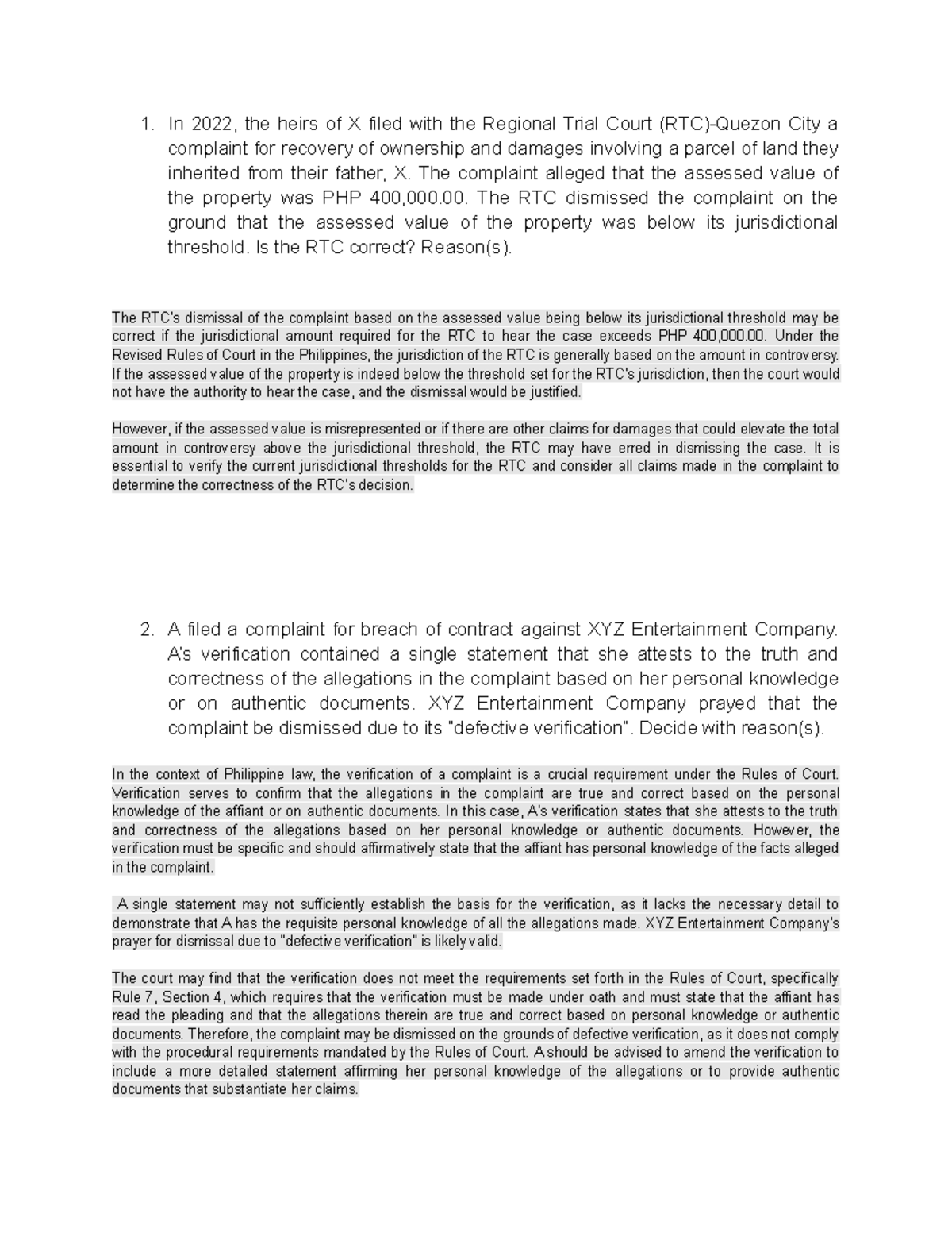 Bar Exam Review: Key Legal Principles and Case Analyses (M,C) - Studocu