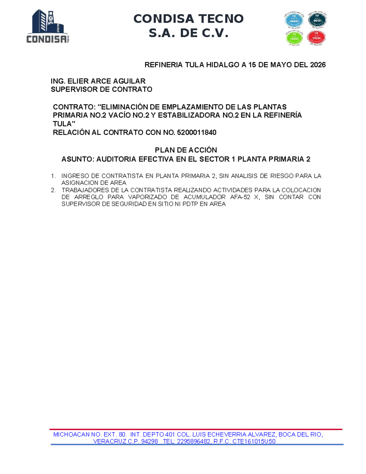 Plan de Acción para Auditoría Efectiva en Refinería Tula - SEGURIDAD ...
