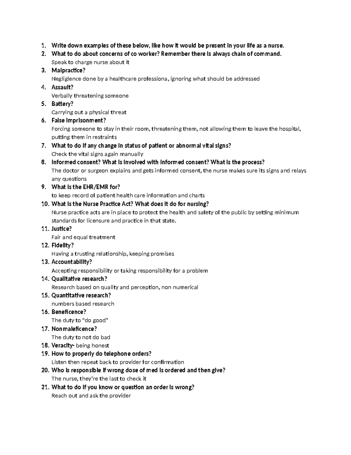 Study guide exam 1 - Write down examples of these below, like how it ...