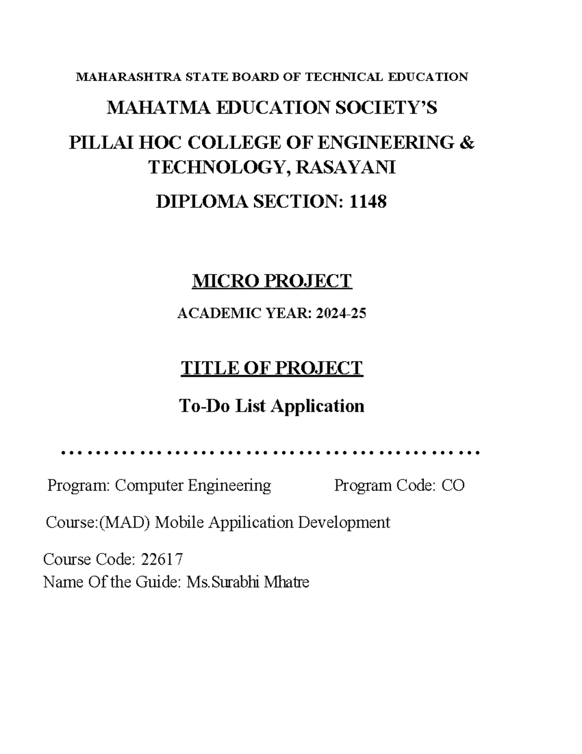 MAD (22617) Micro Project Report: List Application Development - Studocu