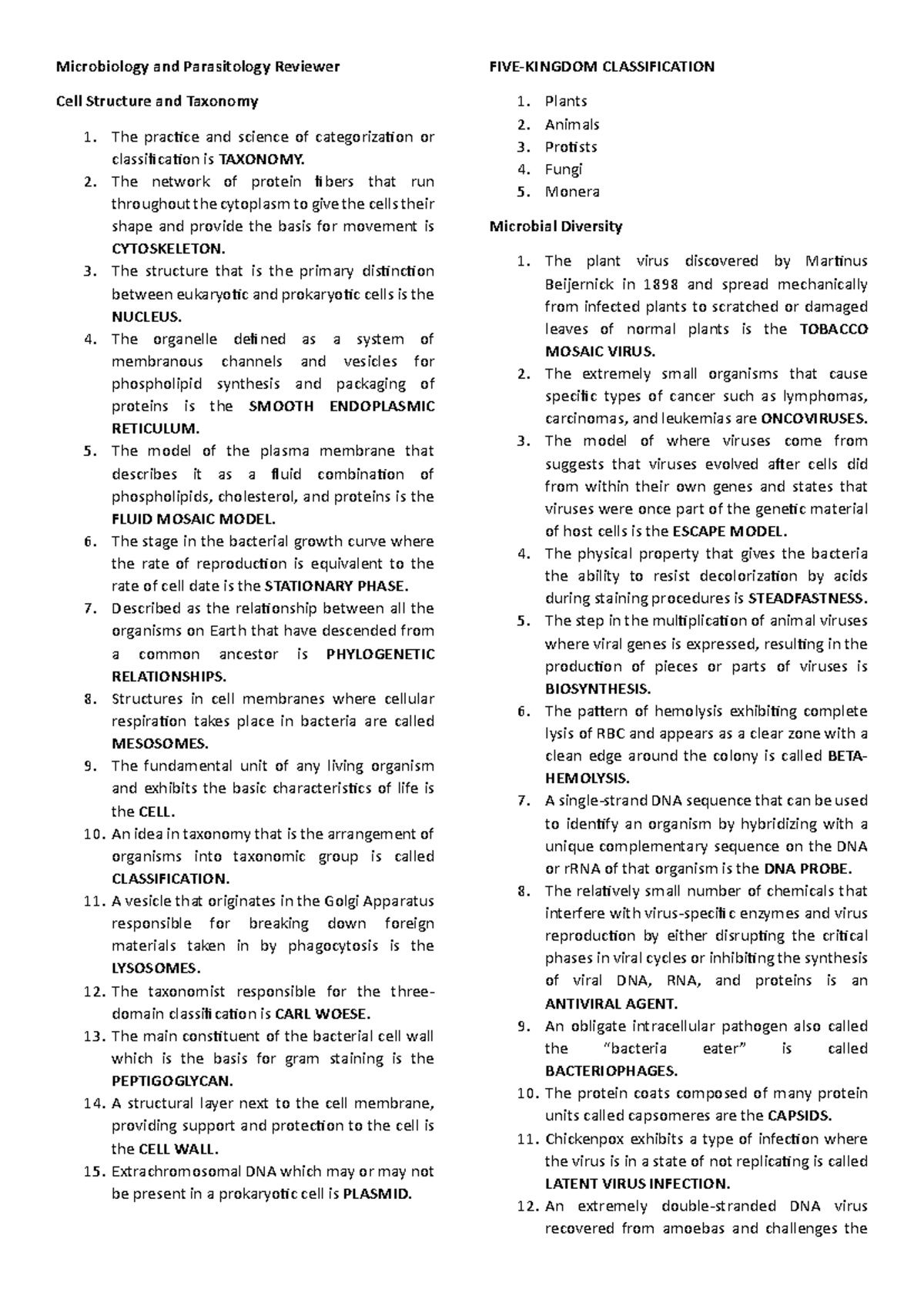 Microbiology & Parasitology Review Notes (Final Revision) - Studocu