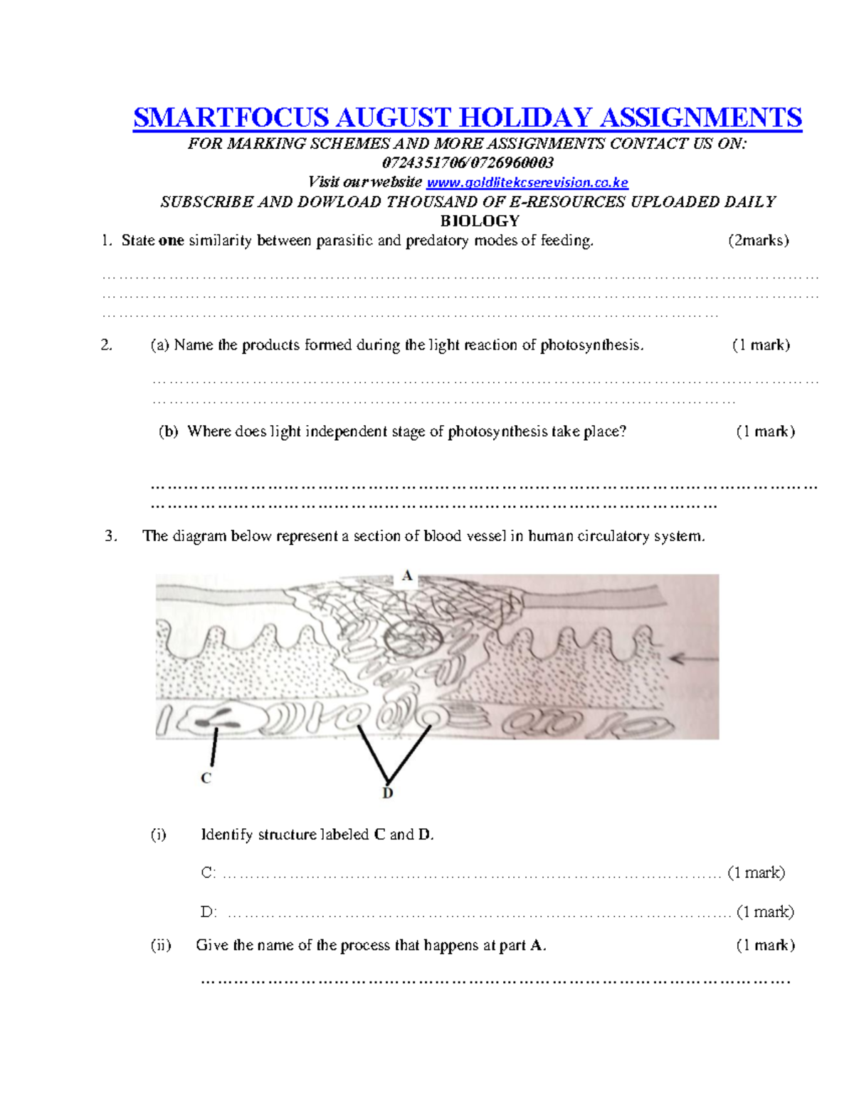 F2 AUG Holyday ASS Assignments - Form 2 - English - SMARTFOCUS AUGUST HOLIDAY ASSIGNMENTS FOR ...