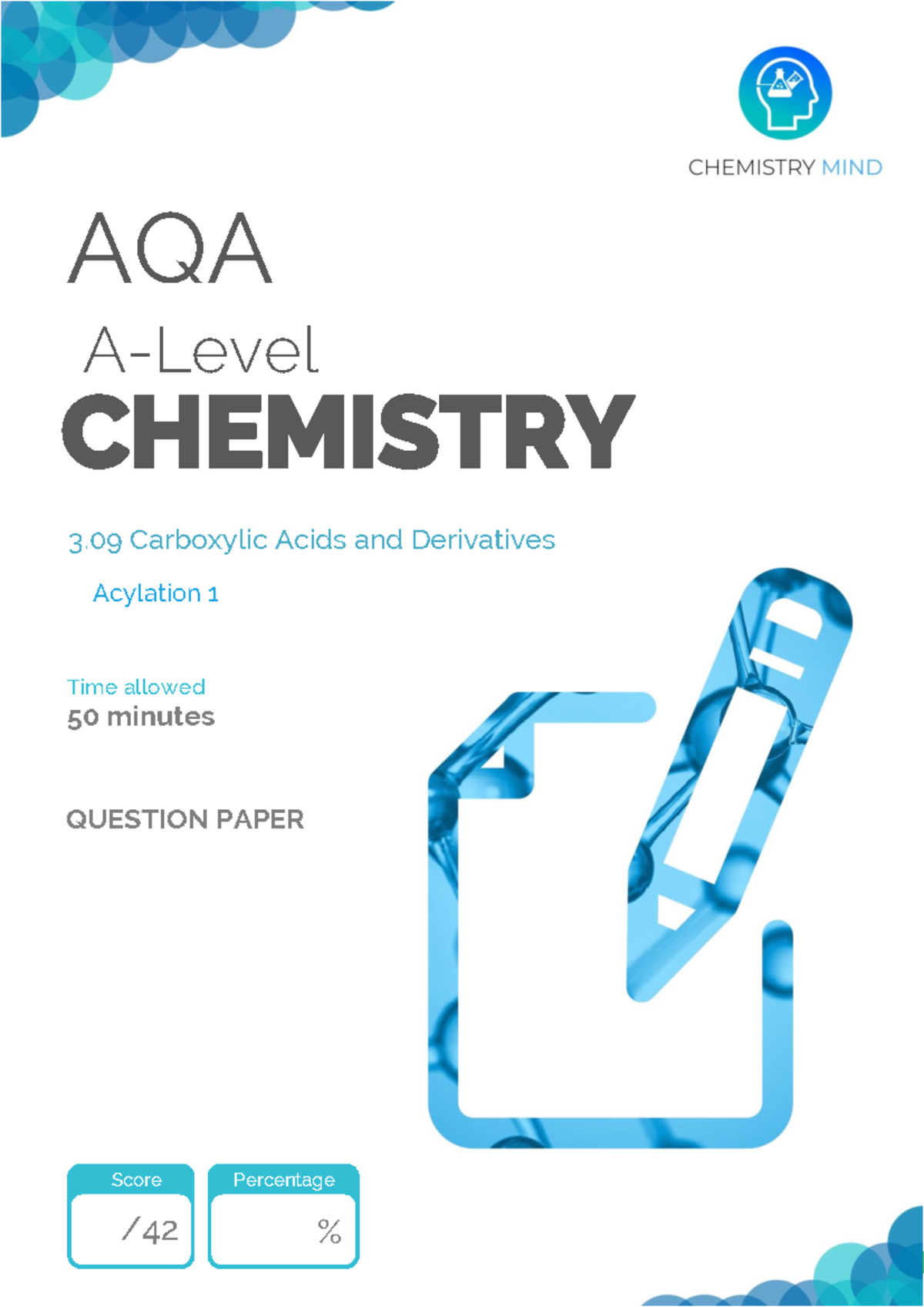 AQA CHEMISTRY 3.09 Acylation 1 Question Paper - 50 Min Exam - Studocu