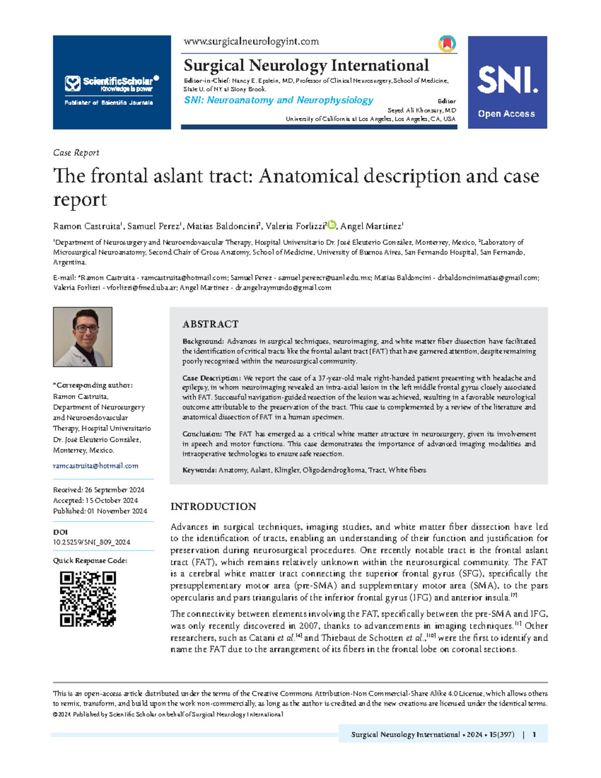 SNI 2024: Case Report on the Frontal Aslant Tract Anatomy and Resection ...