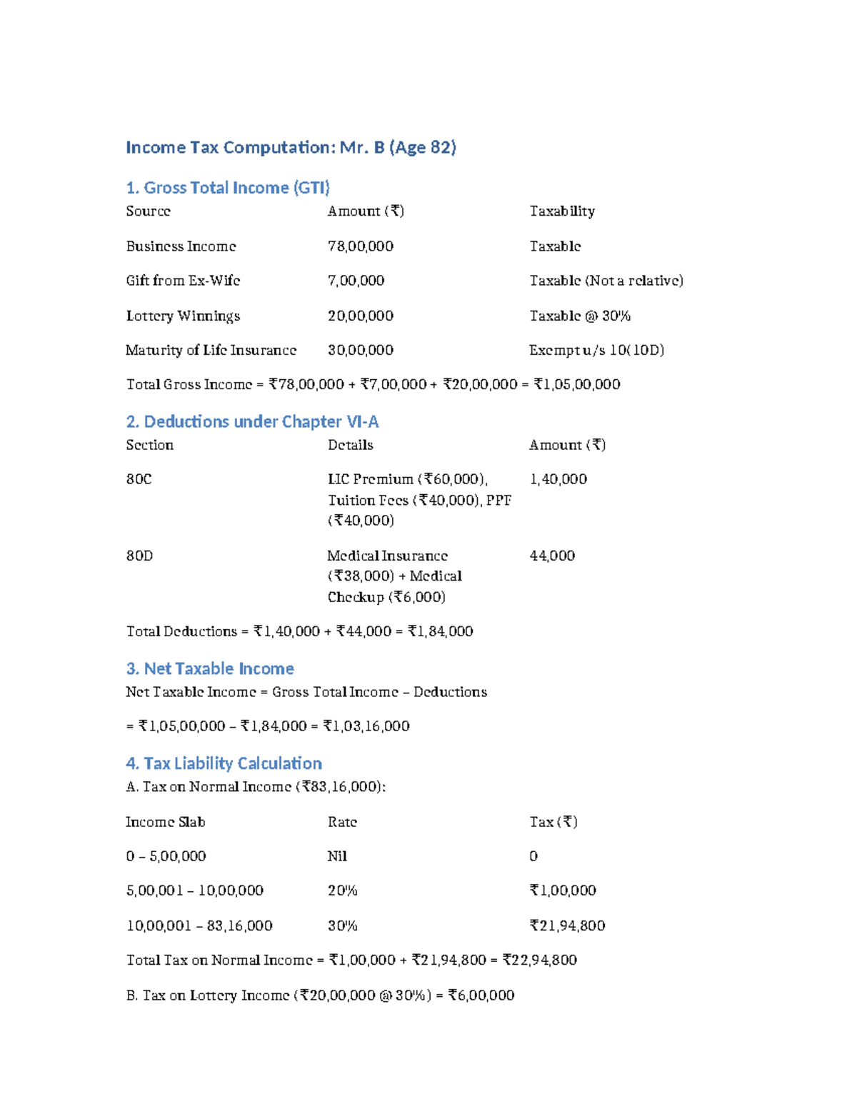 Income Tax Computation for Mr. B (Age 82) - Tax Calculation - Studocu