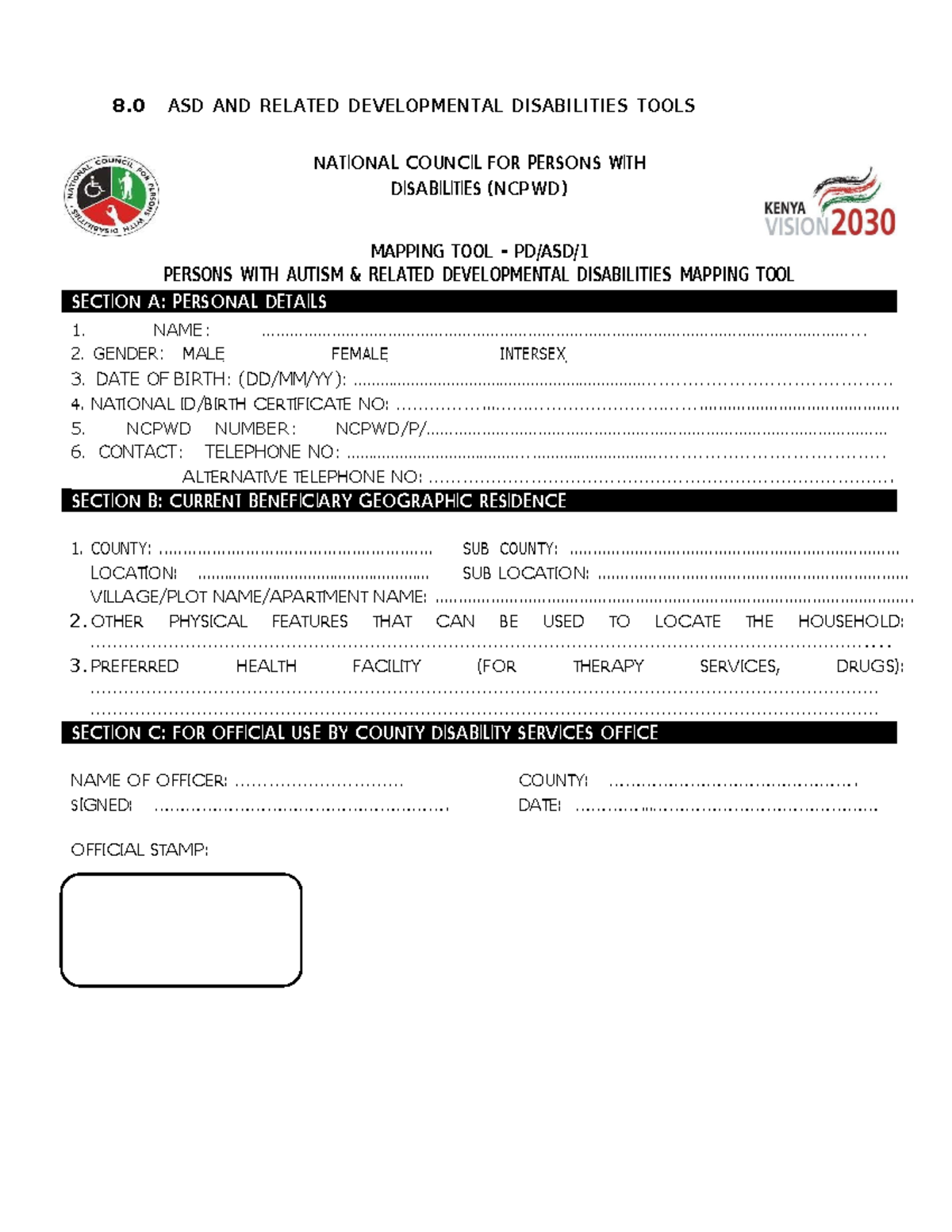 NCPWD Autism & Related Developmental Disabilities Application Form ...