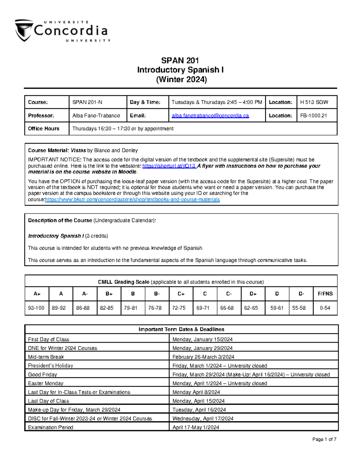 SPAN 201: Introductory Spanish I Course Outline for Winter 2024 - Studocu