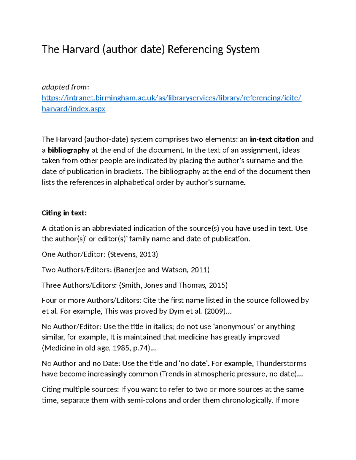 Harvard referencing - The Harvard (author date) Referencing System ...