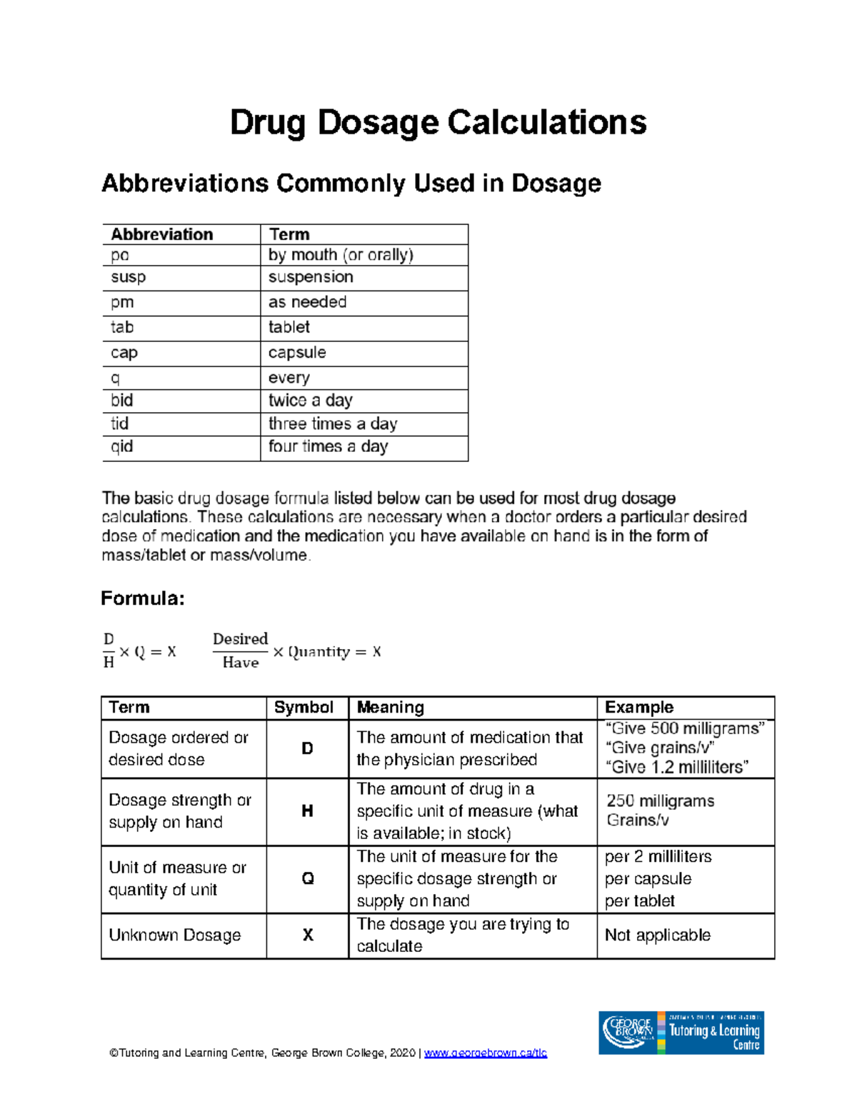 Drug Dosage Calculations: Common Abbreviations & Formulas - Studocu