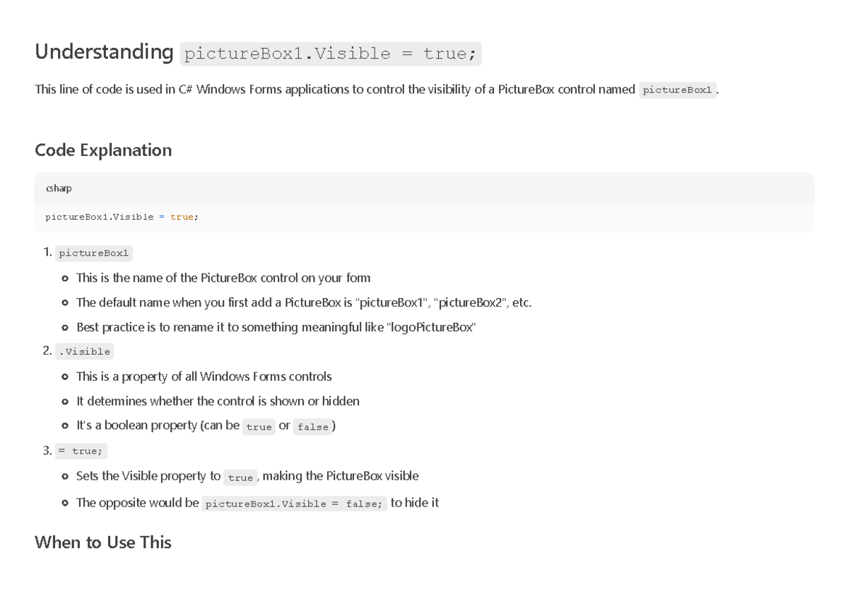 Understanding pictureBox1.Visible in Windows Forms Applications - Studocu
