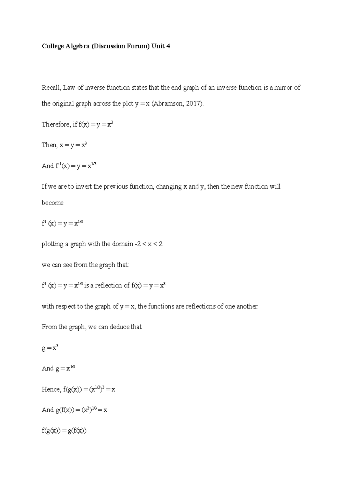 College Algebra Unit 4: Laws of Inverse Functions Explained - Studocu