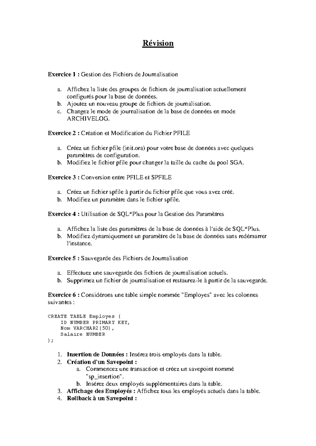 admin oracle revision iir emsi - Révision Exercice 1 : Gestion des ...