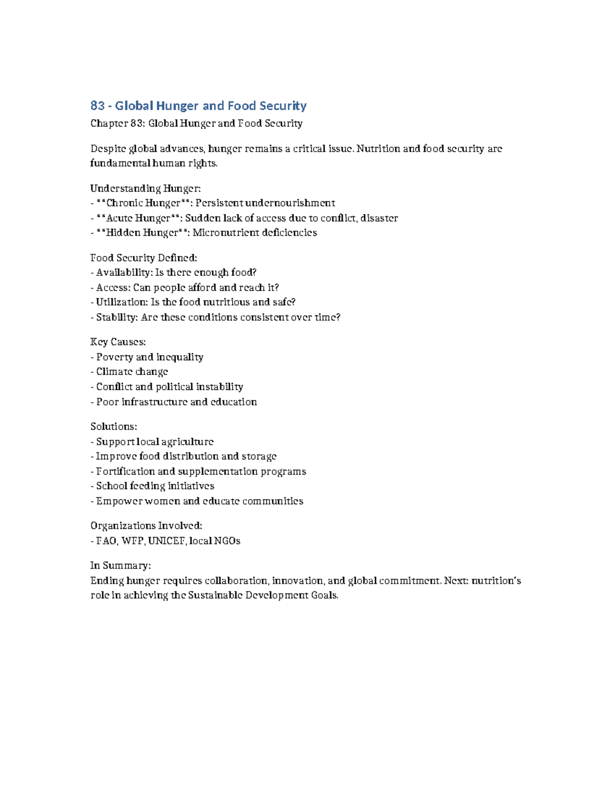 83 - Chapter on Global Hunger and Food Security: Key Issues and ...