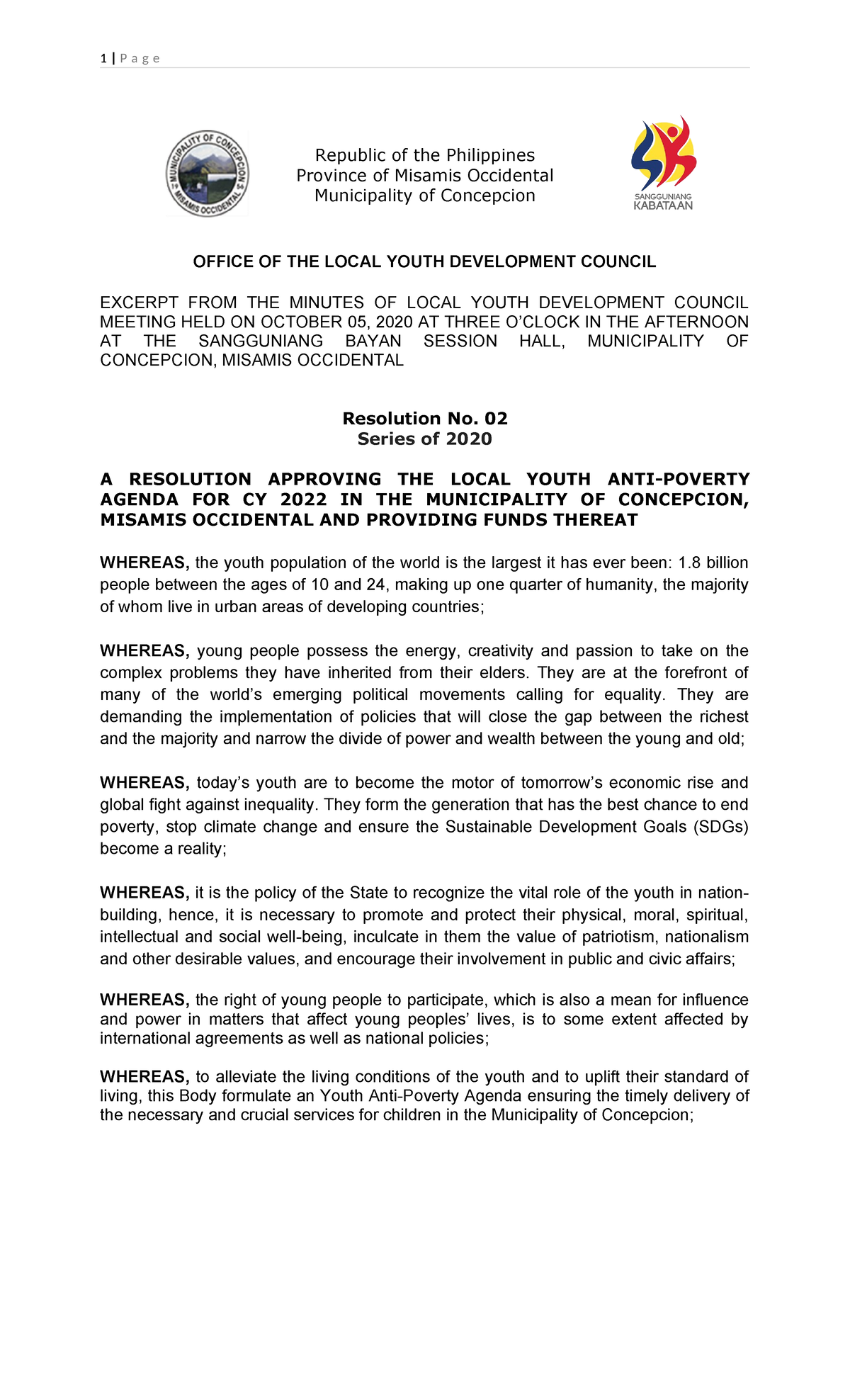 LYDC Resolution Approving the Local Youth Anti-Poverty Agenda 2022 ...