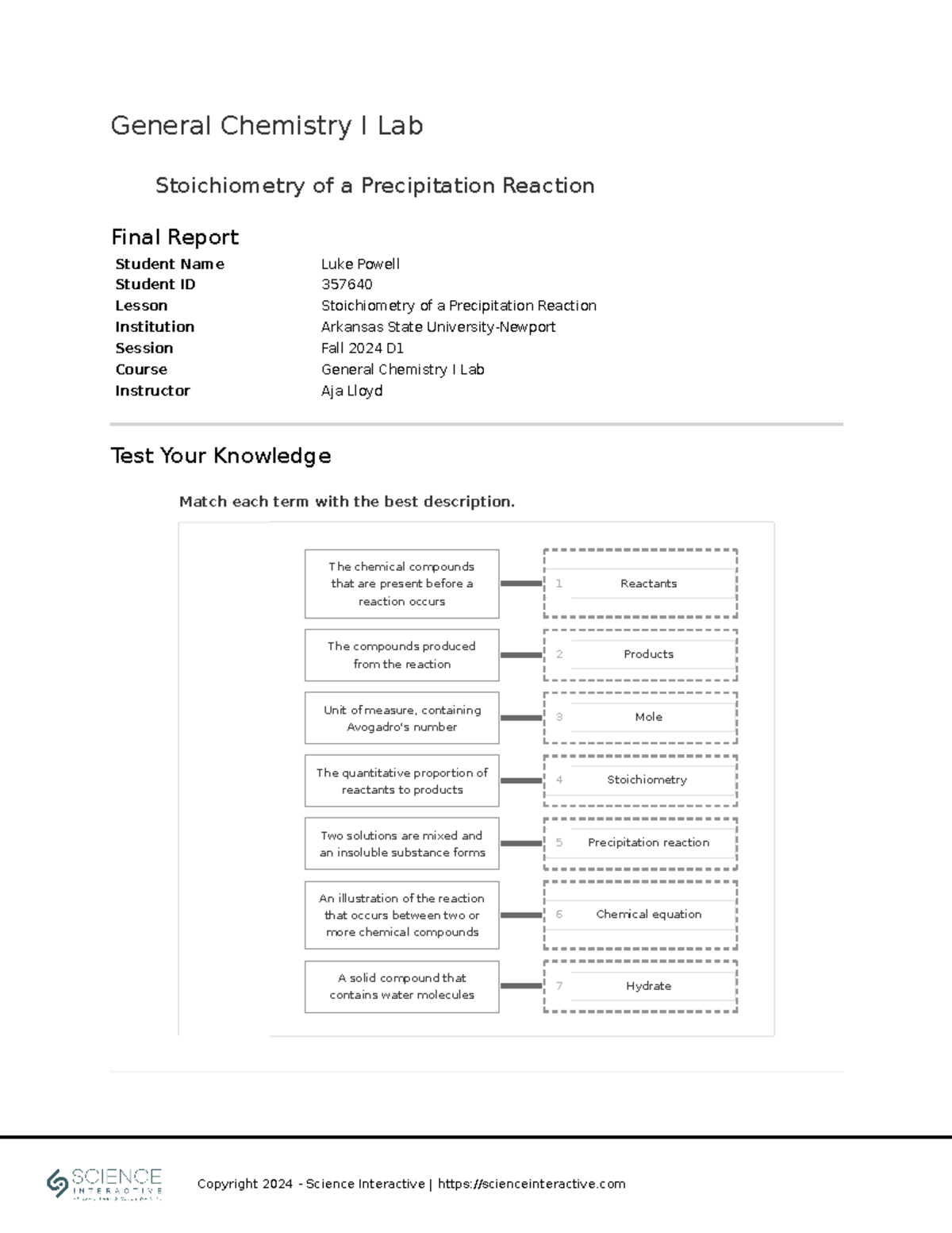 General Chemistry I Lab: Stoichiometry of Precipitation Reaction 357640 ...