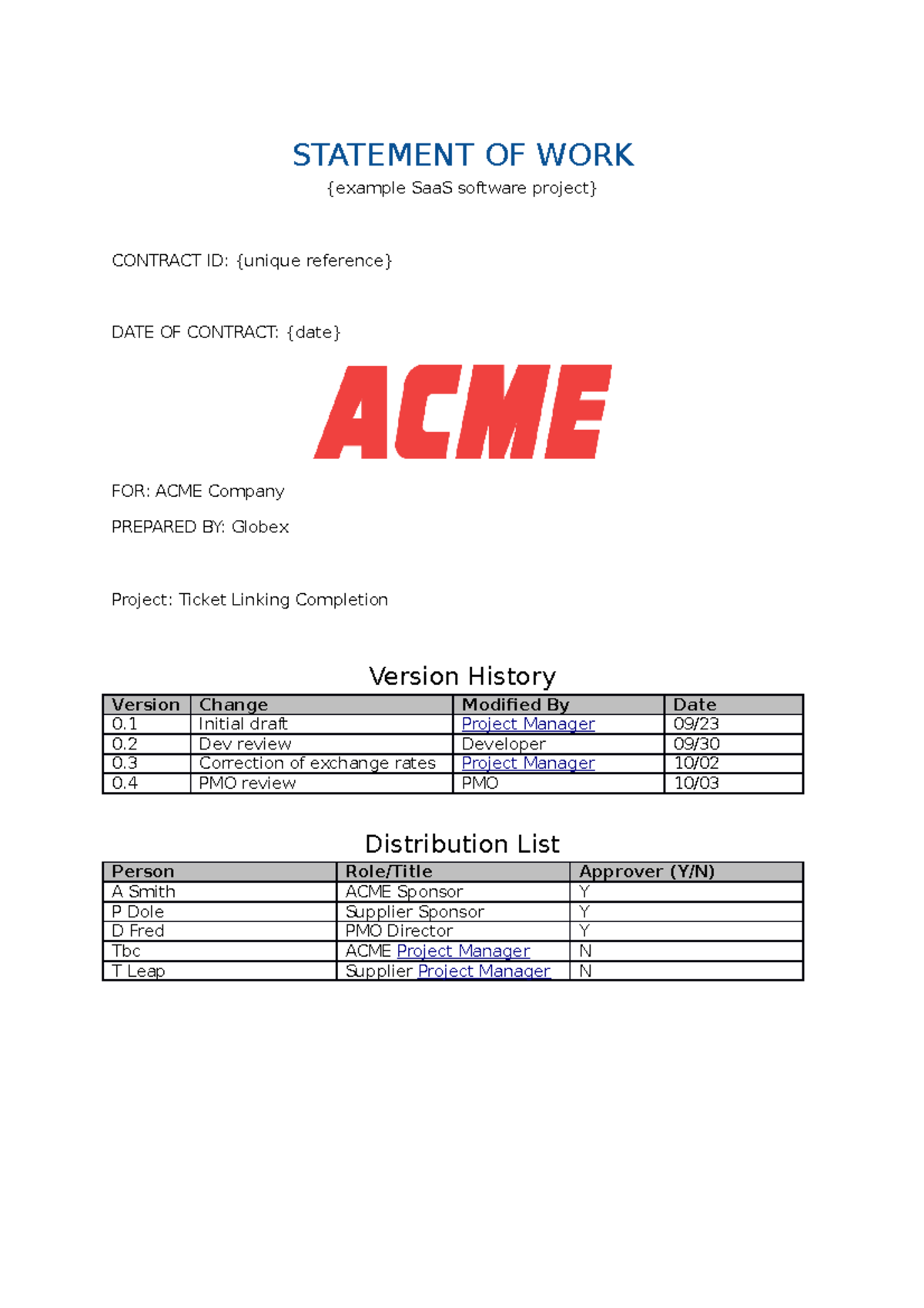 SaaS Software Project Statement of Work - Globex Consulting Services ...