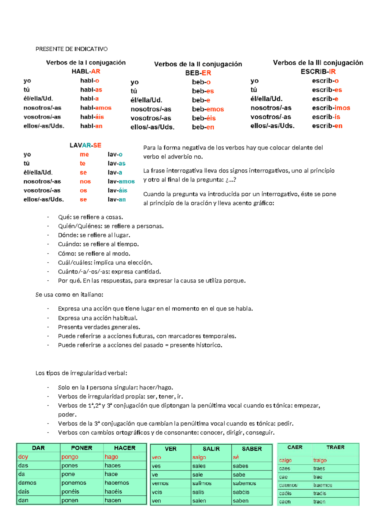 Presente de Indicativo: Uso y Reglas Gramaticales - Studocu