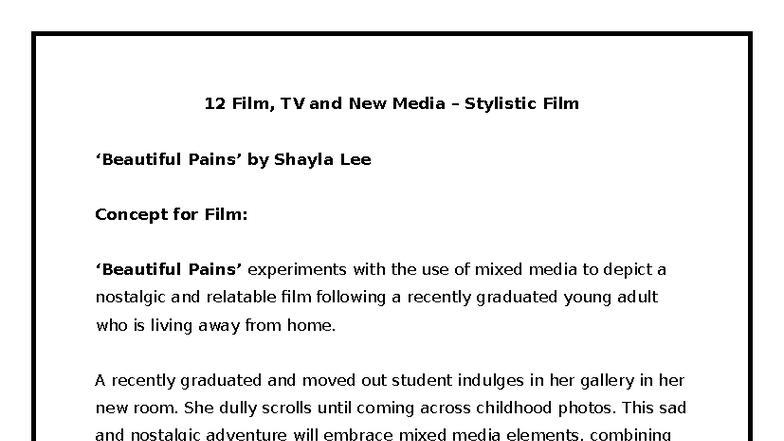 IA3 Final Treatment: Mixed Media Film Concept on Nostalgia - Studocu