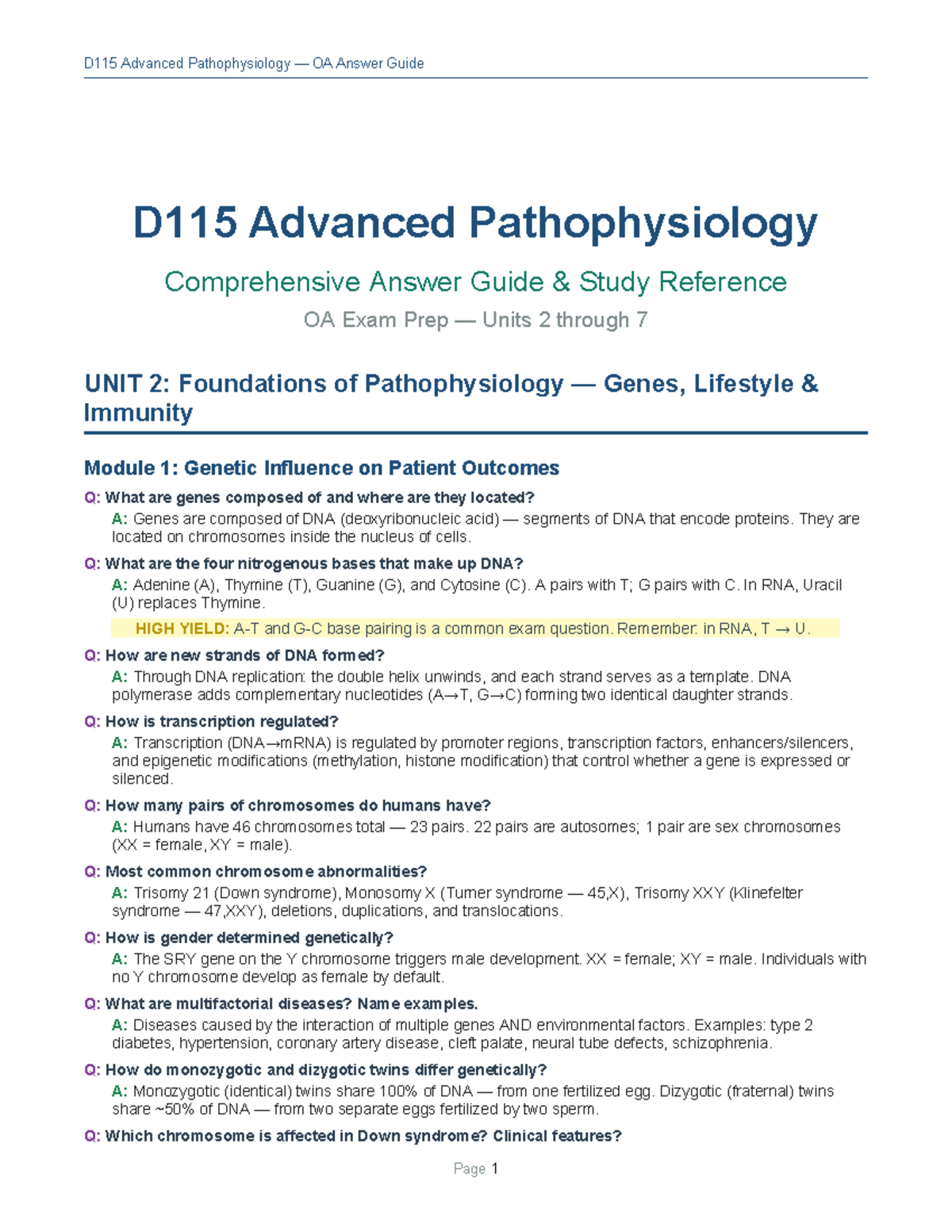 D115 Advanced Pathophysiology OA Comprehensive Study Guide for Exam ...
